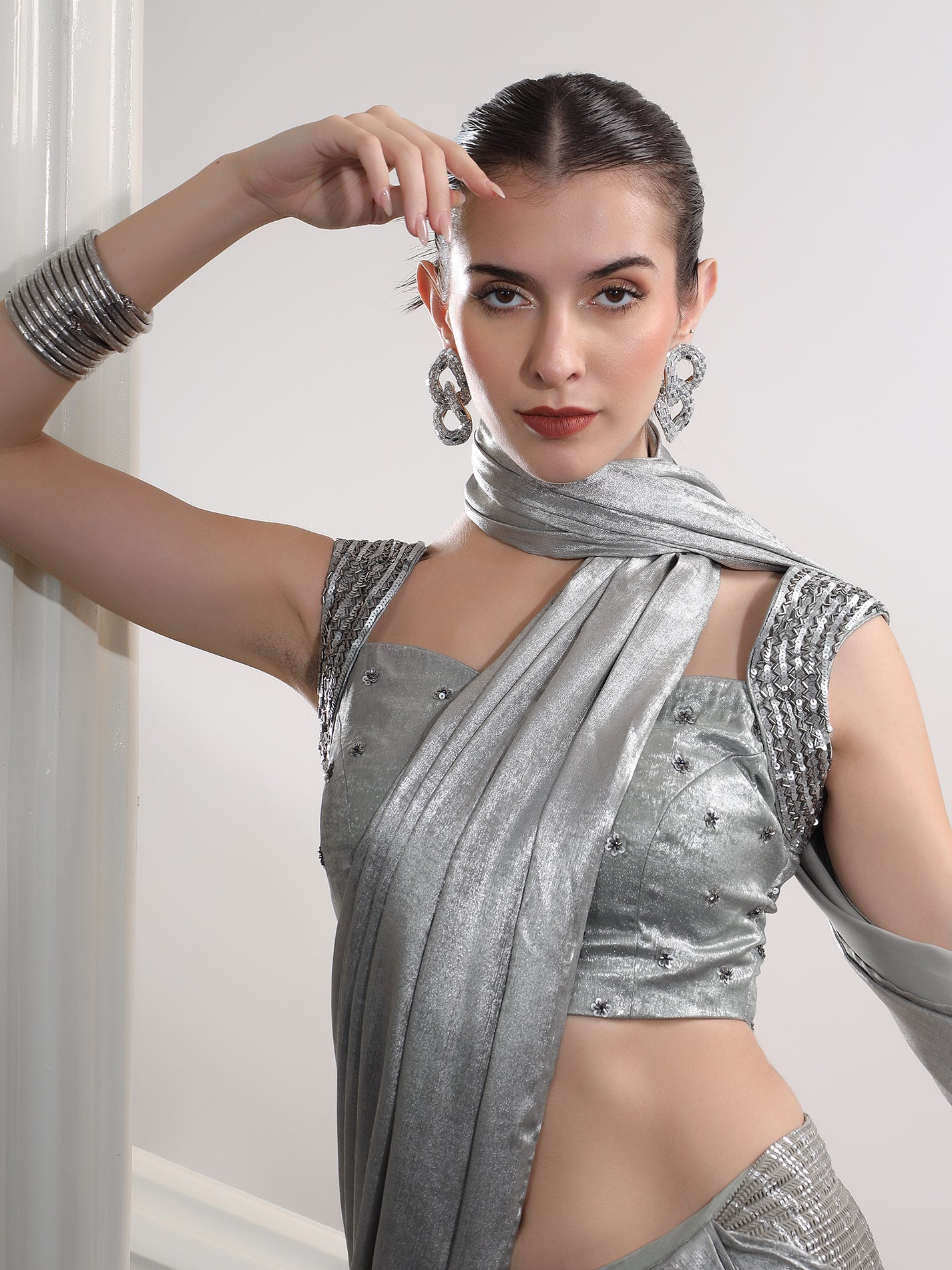 Buy Silver Mirage Saree – Stylish Wedding & Party Wear Saree